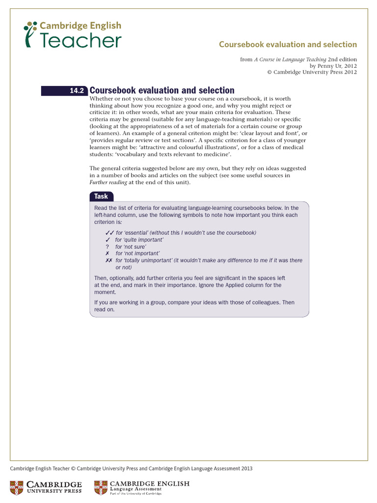 Coursebook Evaluation and Selection | PDF | Language Education | Textbook