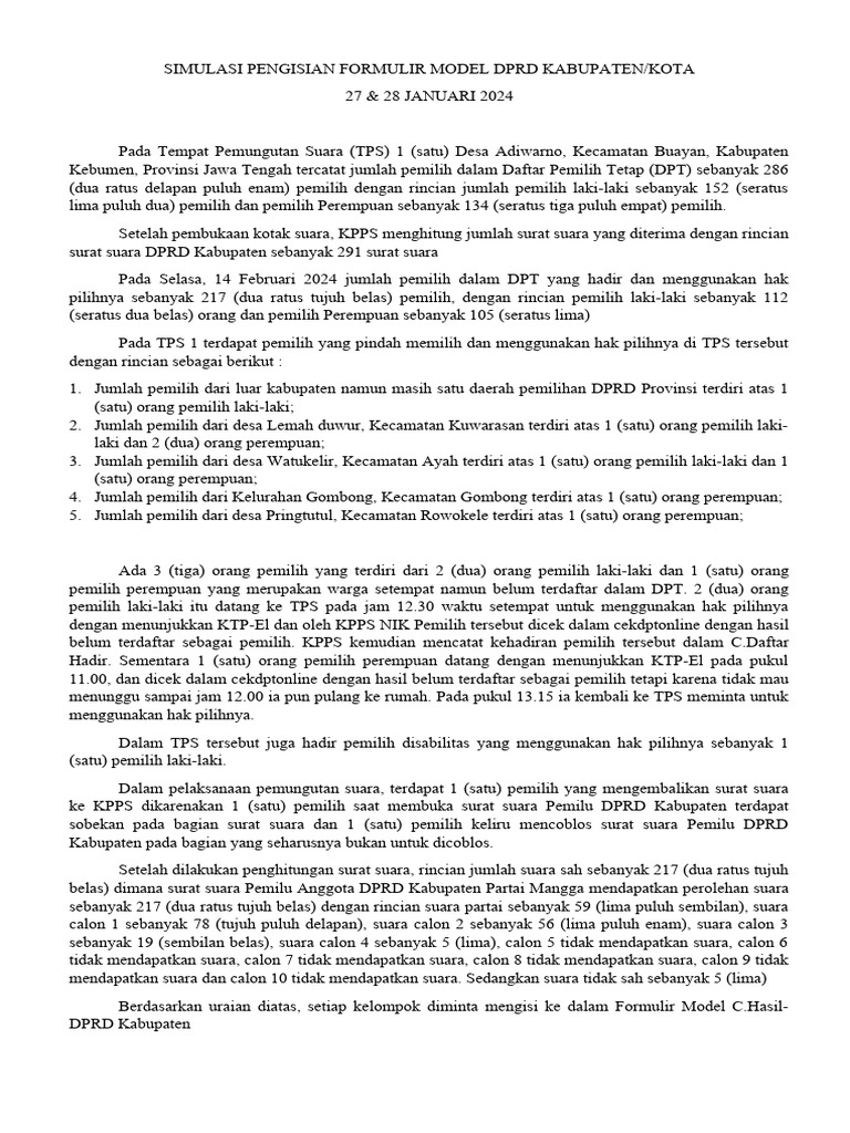 SOAL SIMULASI PENGISIAN FORMULIR MODEL DPRD KABUPATEN | PDF