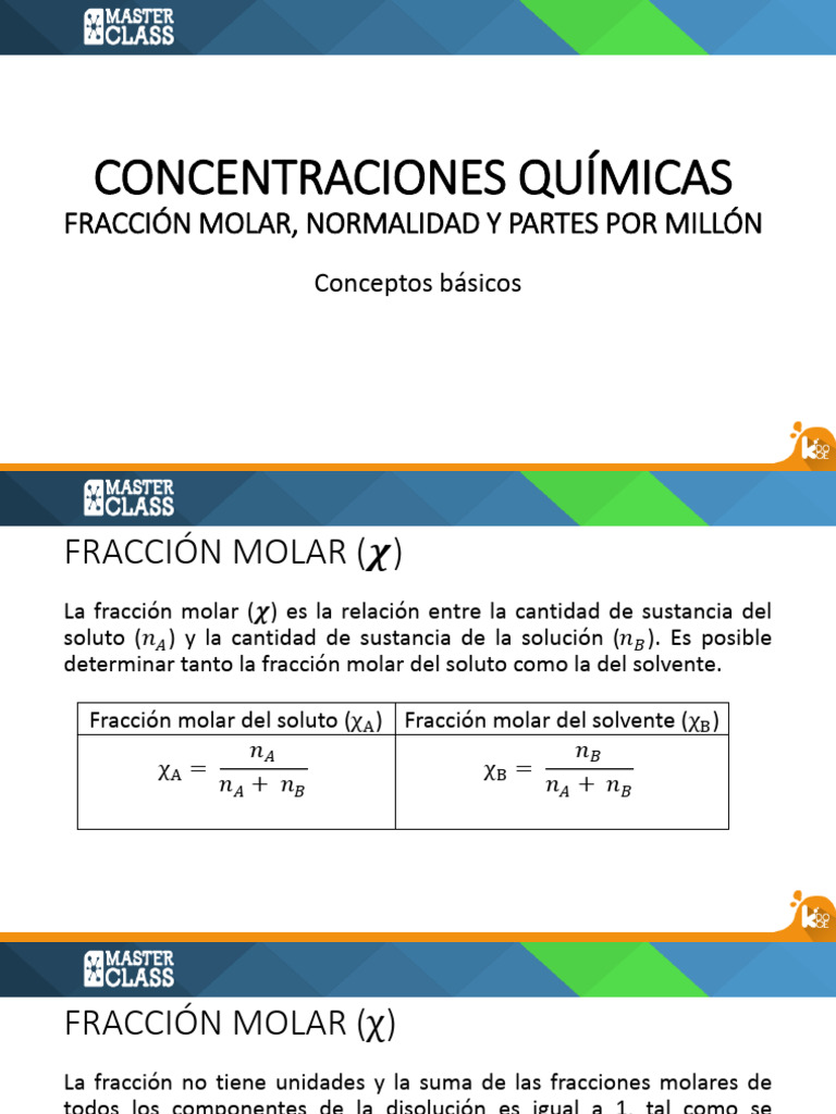 6 Normalidad Fraccion Molar y Partes Por Millon II Medio | PDF ...