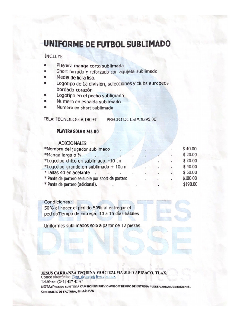 Uniforme de Futbol Sublimado | PDF