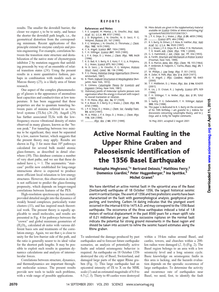 Active Normal Faulting in The Upper Rhine Graben and Paleoseismic ...