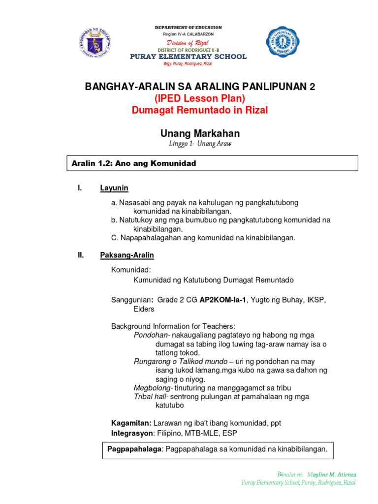 IPED-AP 2 Lesson Plan-Aralin 1.1 | PDF