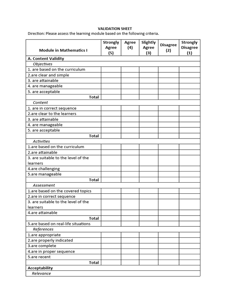 Validation Sheet Module Research | PDF | Curriculum | Education Theory