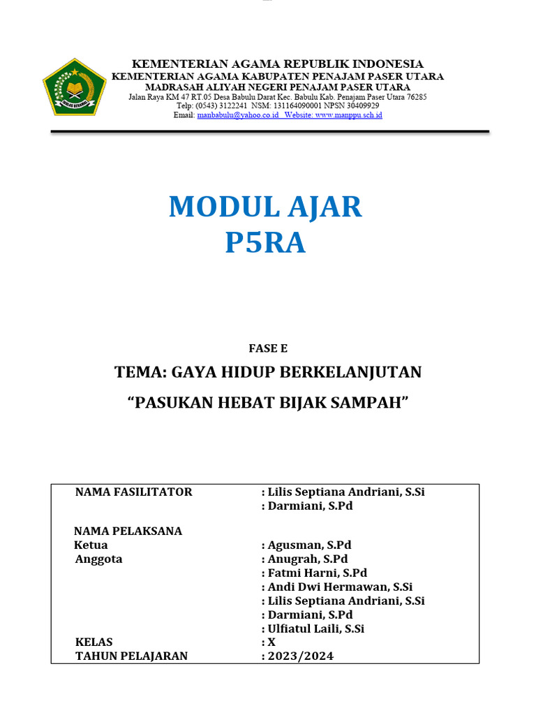 Modul P5RA Gaya Hidup Berkelanjutan | PDF