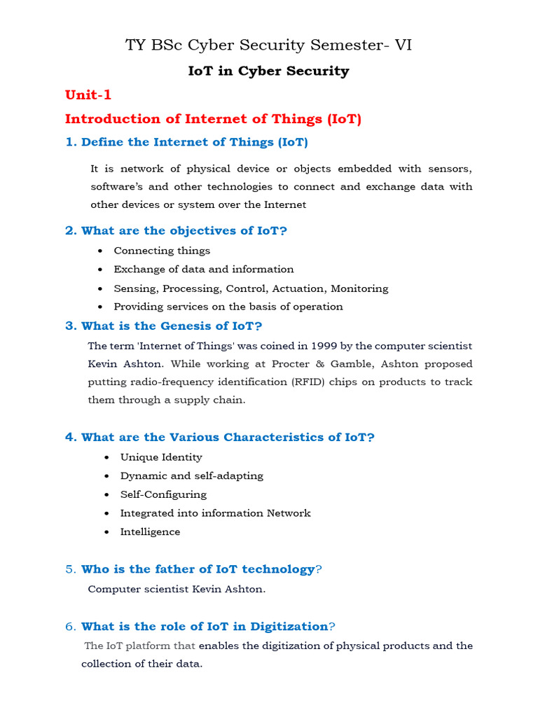IoT Notes Unit-1 (Short Ans) | PDF