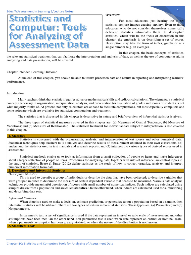 Chapter 10 - Statistics and Computer - Tools For Analyzing of Assessment Data | PDF | Statistics ...