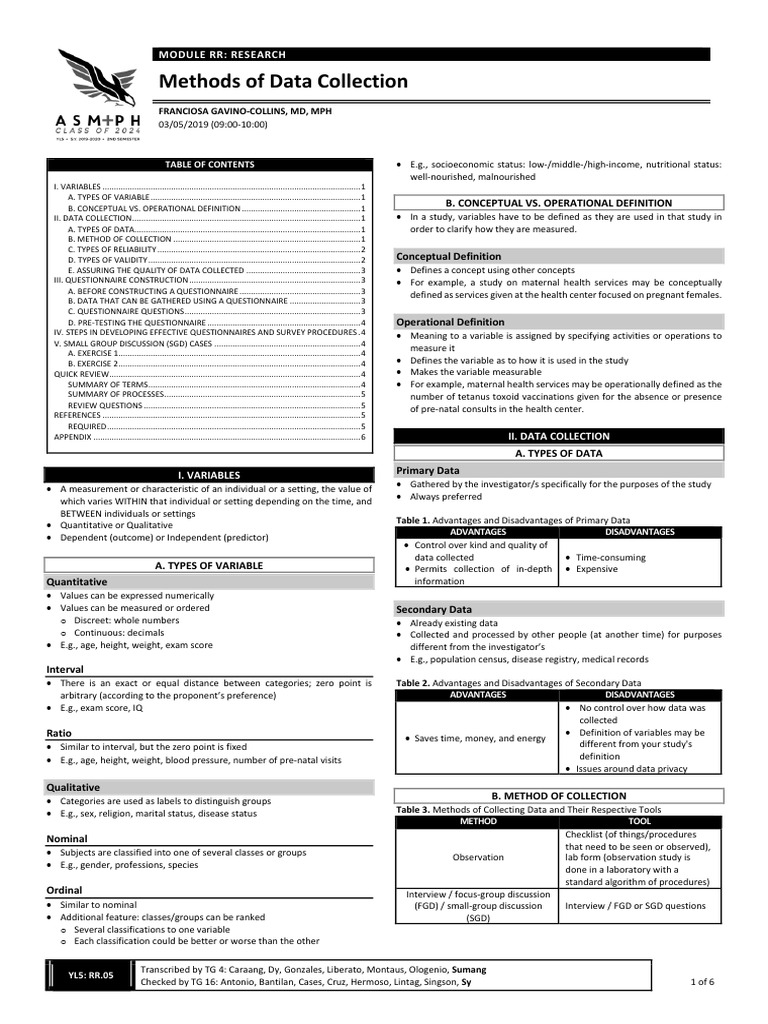 RR.06 Methods of Data Collection Checked TG4 CG16 Final Version | PDF ...