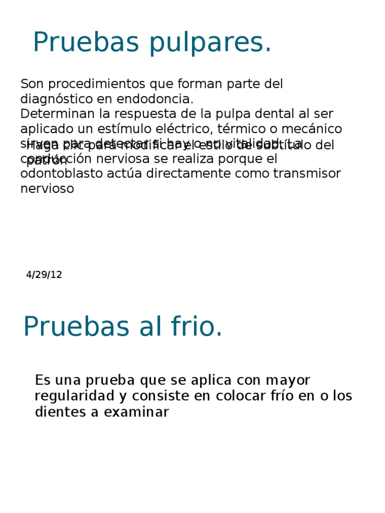 Pruebas Pulpares | PDF | Diente humano | Especialidades Medicas
