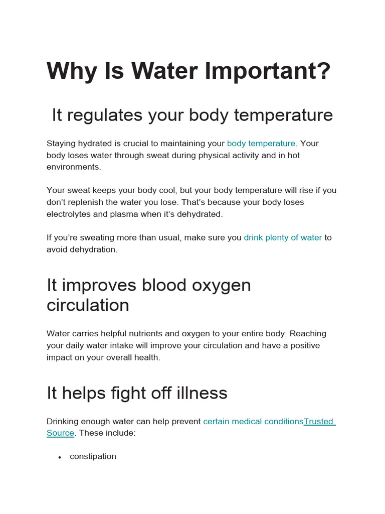 Why Is Water Important | PDF | Dehydration | Water