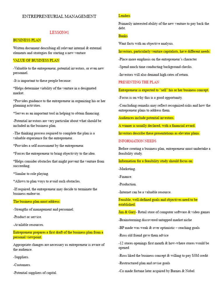 Business Plan Essentials for Entrepreneurs | PDF