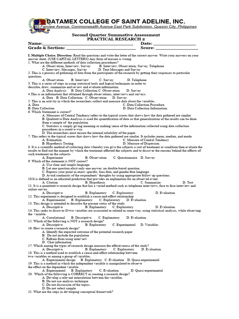 Practical Research 2 Assessment Guide | PDF
