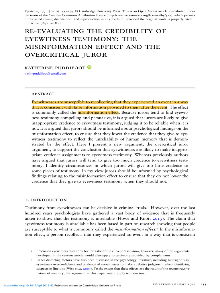 Re Evaluating The Credibility of Eyewitness Testimony The ...