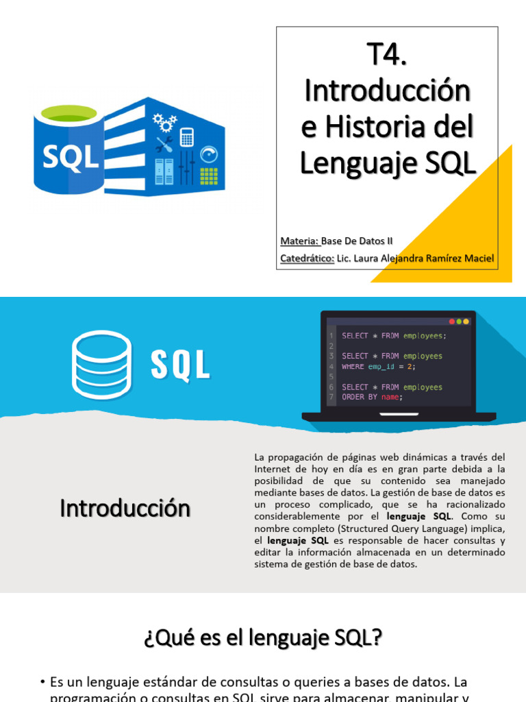 T4. Introducción e Historia Del Lenguaje SQL PDF | PDF | SQL | Bases de ...