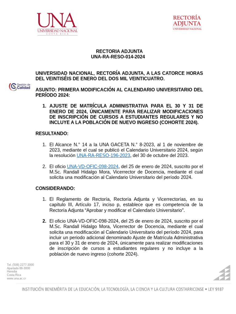 Una Ra Reso 014 2024 | PDF | Ciencia y matemáticas | Tecnología