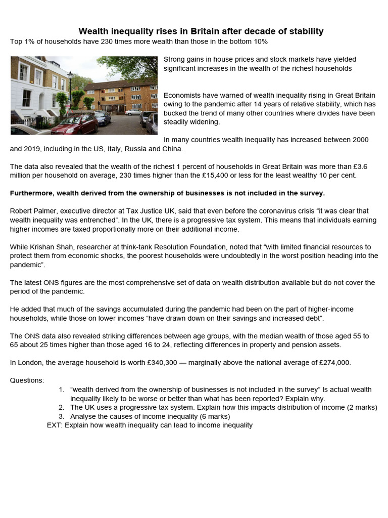 UK Wealth Inequality Case Study With Questions | PDF | Wealth ...