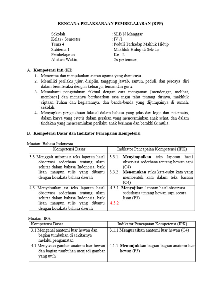 Rencana Pelaksanaan Pembelajaran (RPP) | PDF