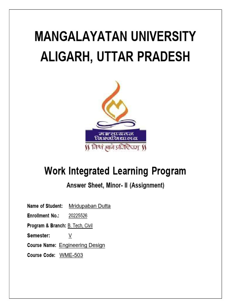 Mangalayatan University Aligarh, Uttar Pradesh: Work Integrated Learning Program | PDF