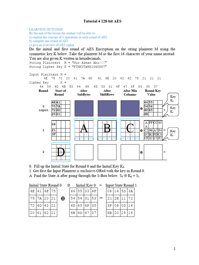 Tutorial 4 One Round AES | PDF | Cipher | Chess Theory