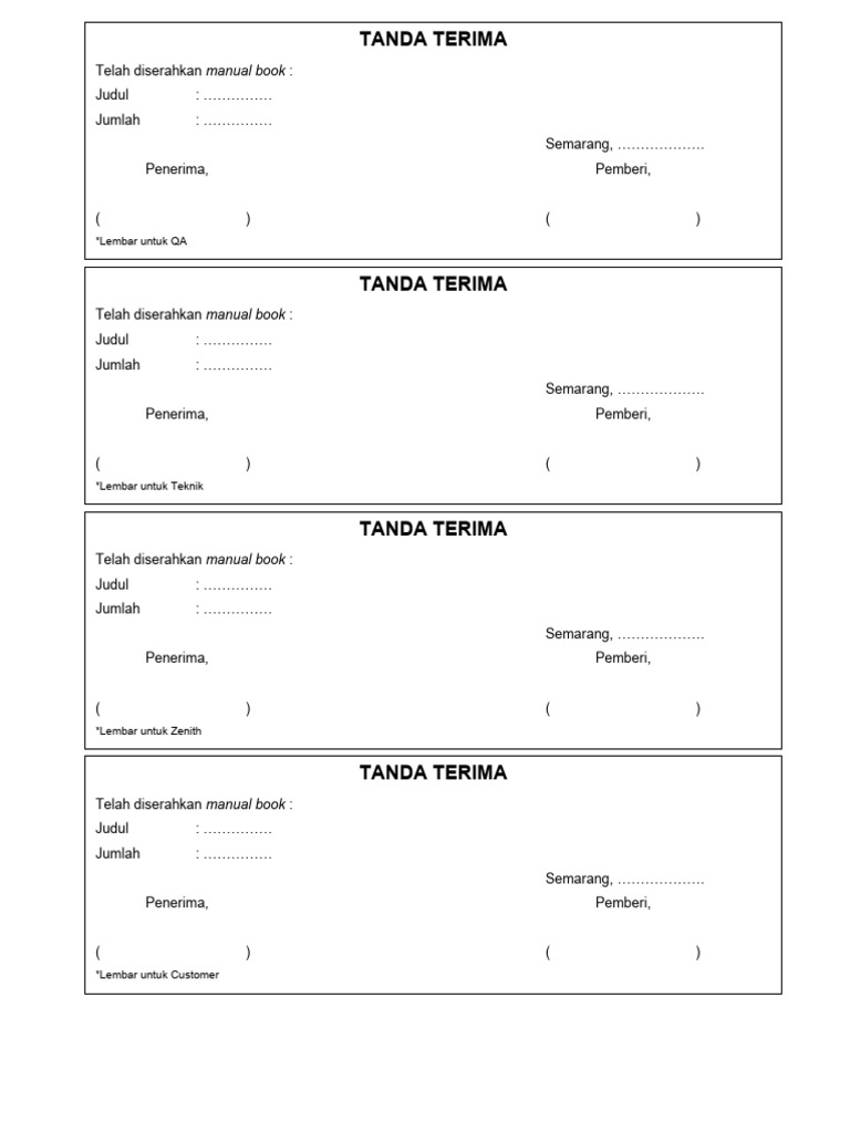 Tanda Terima Manual Book AF40T | PDF