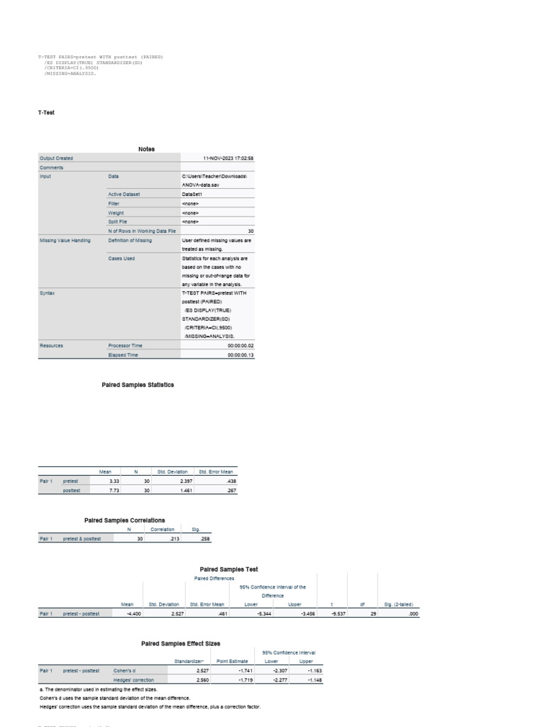 Test of Difference Revised Table With Analysis | PDF | Effect Size ...