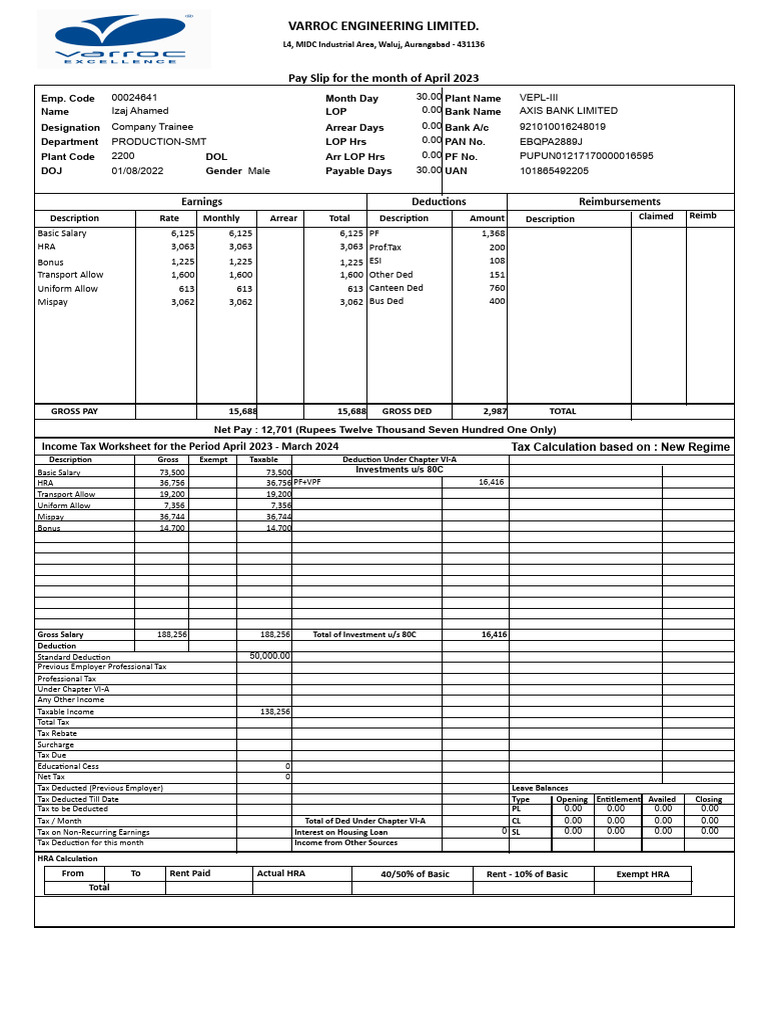April Payment Sleep | PDF | Tax Deduction | Taxes