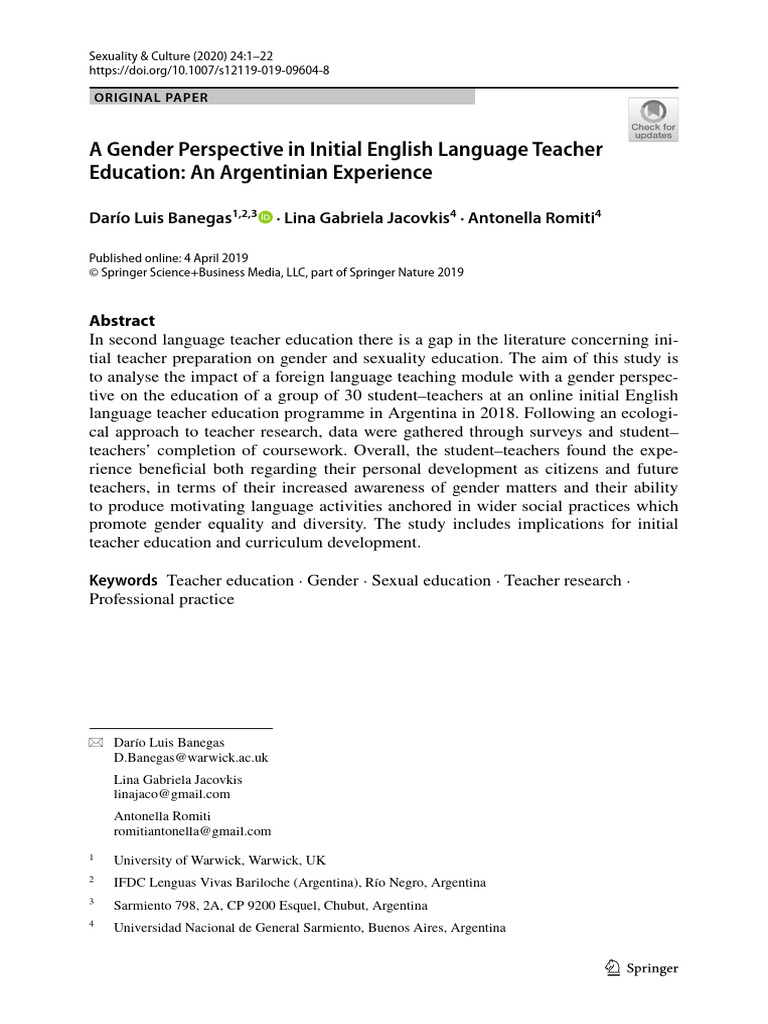 Gender Perspective in English Teacher Ed | PDF | Teachers | English As ...