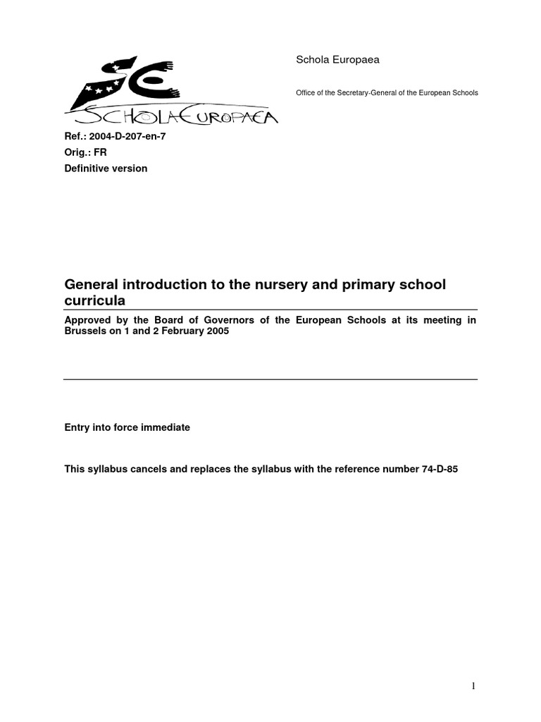 General Introduction To The Nursery and Primary School Curricula | PDF ...