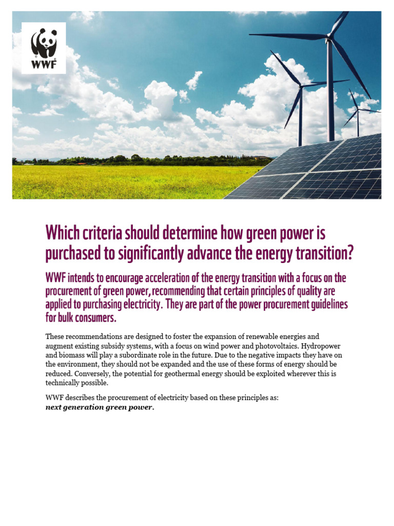 WWF Green Power Criteria | PDF | Sustainable Energy | Renewable Energy