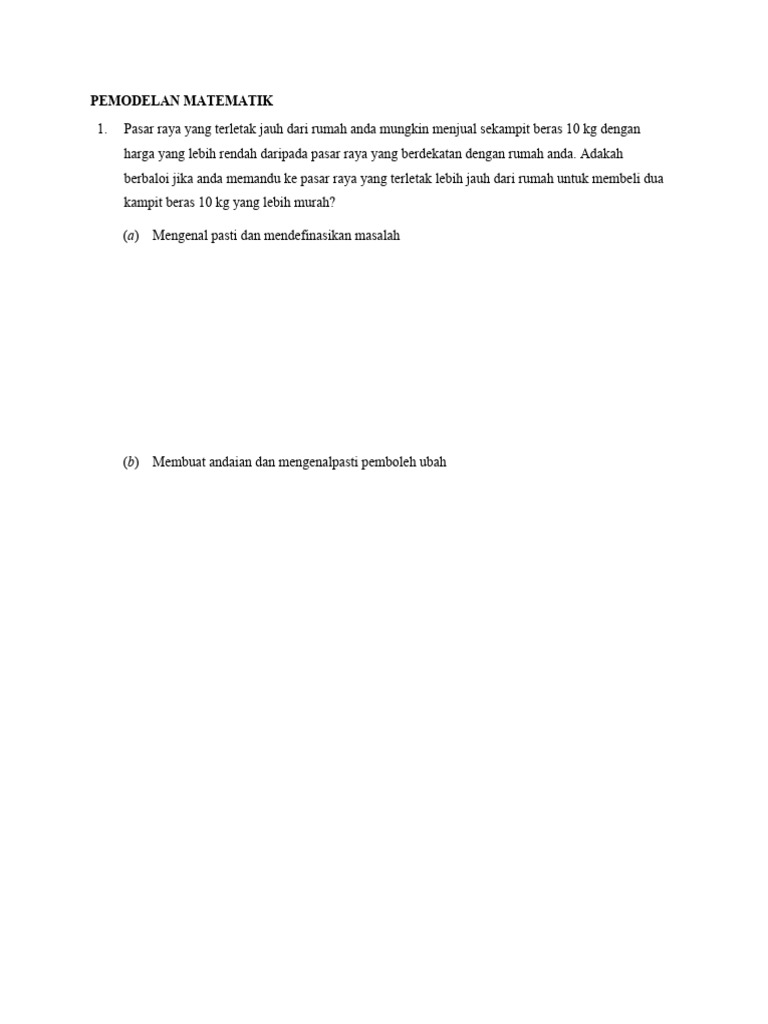 Soalan PEMODELAN MATEMATIK | PDF Soalan PEMODELAN MATEMATIK | PDF