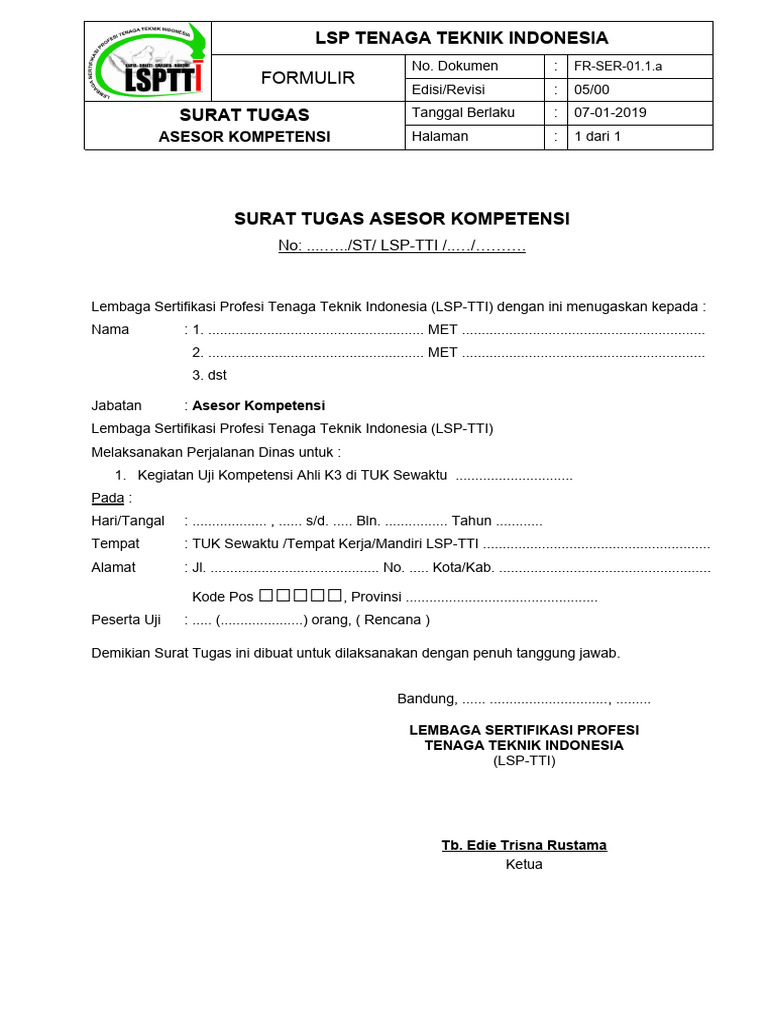FR-SER-01.1.a - Surat - Tugas - Asesor Komp | PDF