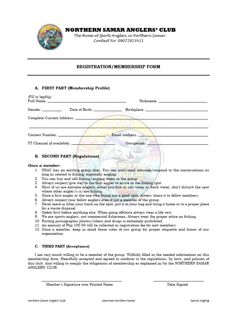 NSAC Registration Form | PDF | Angling