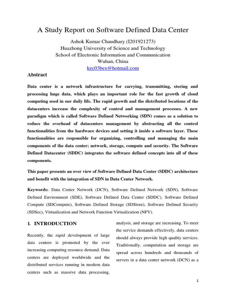 A Study Report On Software Defined Data Center | PDF | Virtualization | Computer Network