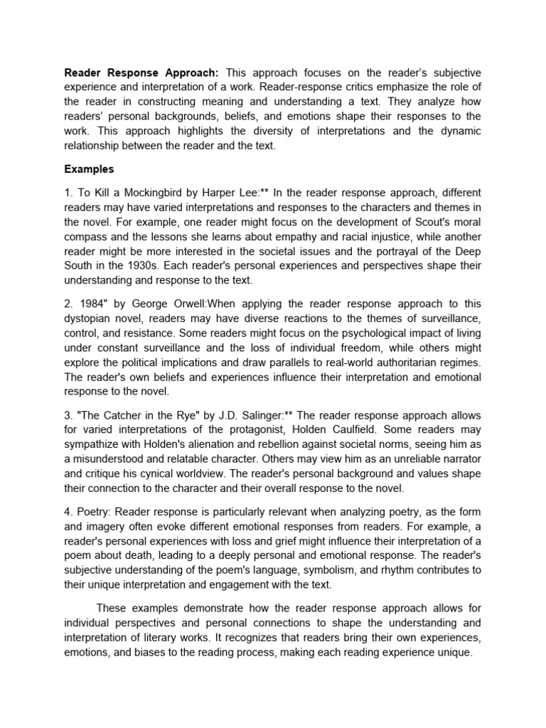 Reader Response Approach | PDF | Emotions | Experience