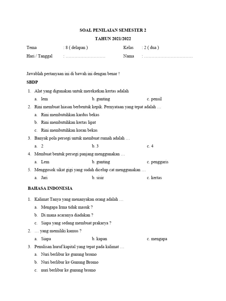 Tema 8 Bahasa Dan SPDP Kelas 2 | PDF | Griya & Taman | Seni