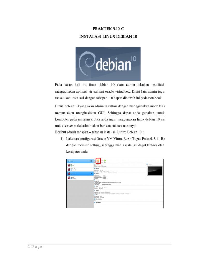 Panduan Instalasi Debian 10 di VirtualBox | PDF