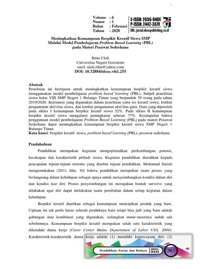 Meningkatkan Kemampuan Berpikir Kreatif Siswa SMP | PDF