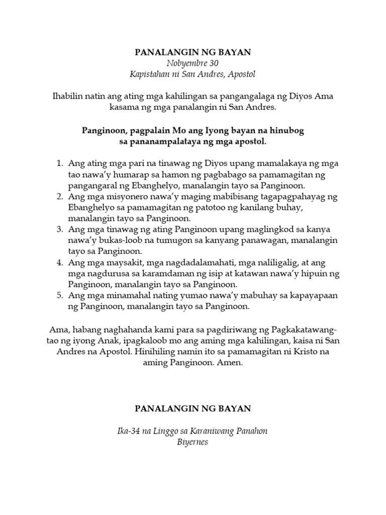 Panalangin NG Bayan | PDF
