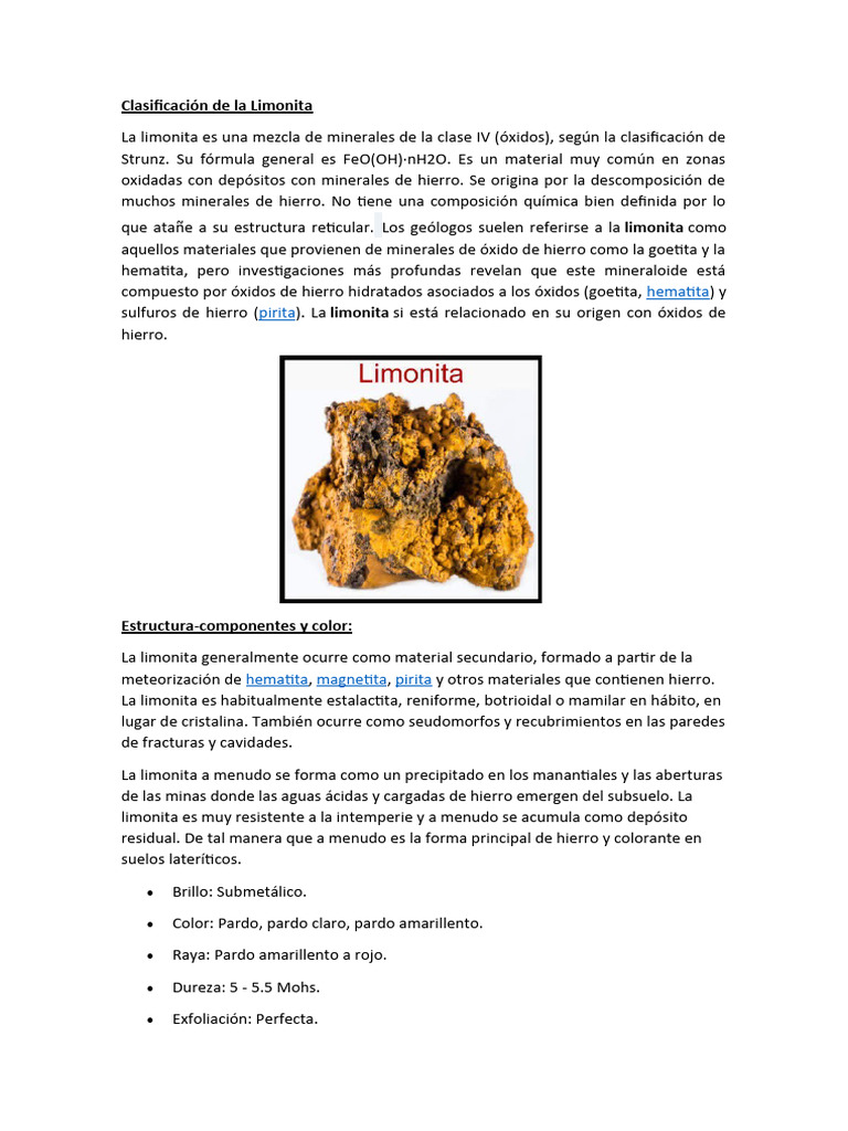 Limonita: Características y Origen | PDF