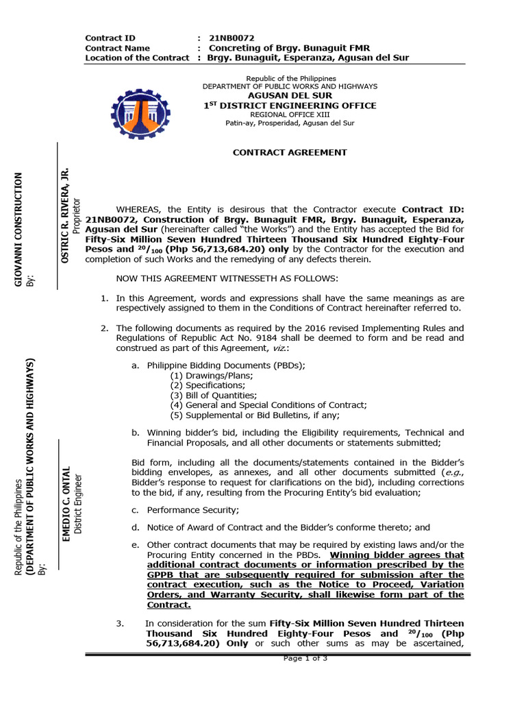 FMR Contract Agreement Sample | PDF | Civil Law (Legal System ...