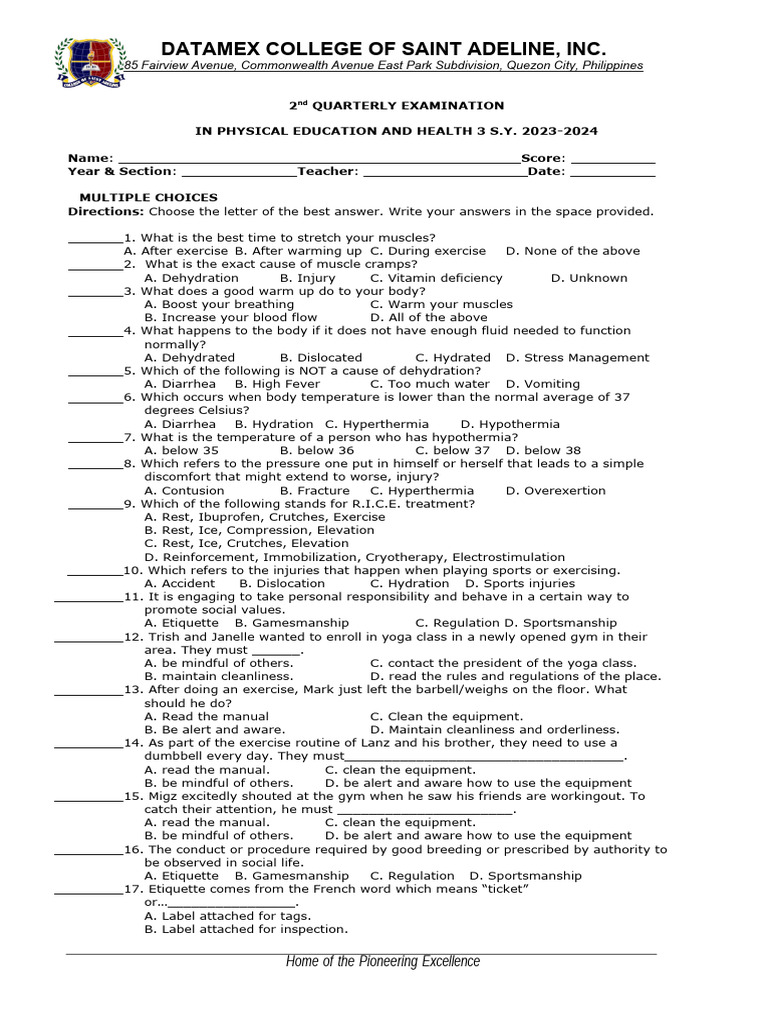 Datamex College of Saint Adeline, Inc | PDF | Hyperthermia | Dehydration