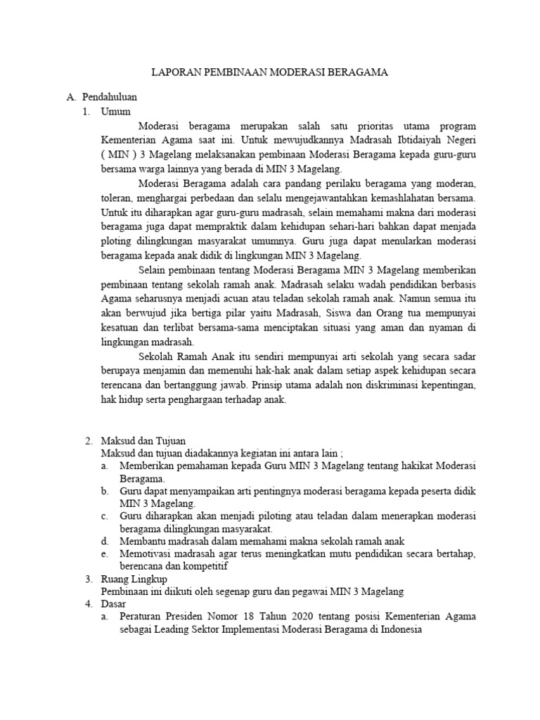 Laporan Kegiatan Pembinaan Moderasi Beragama | PDF