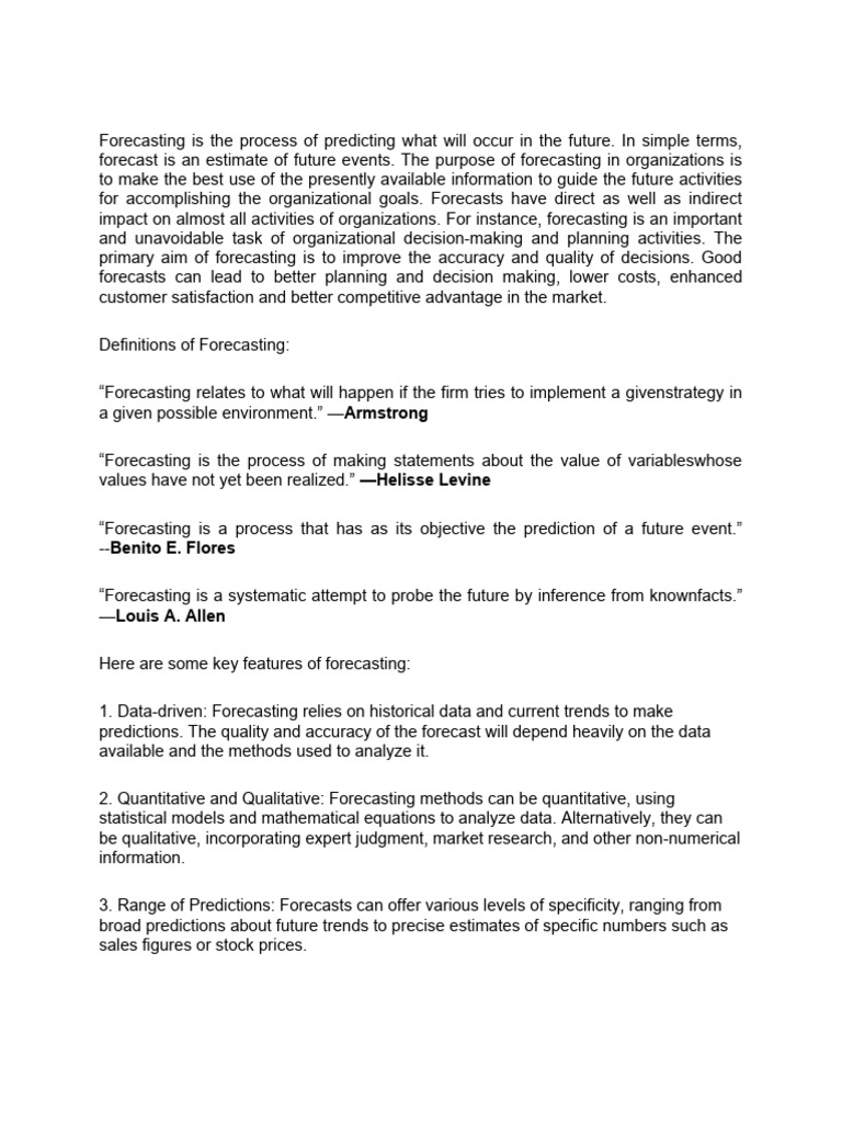 Definition Feature of Forecasting | PDF | Forecasting | Prediction
