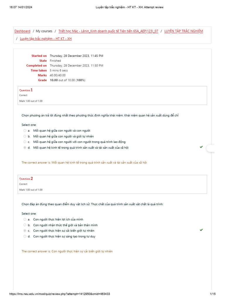 Luyện tập trắc nghiệm - HT KT - XH - Attempt review | PDF