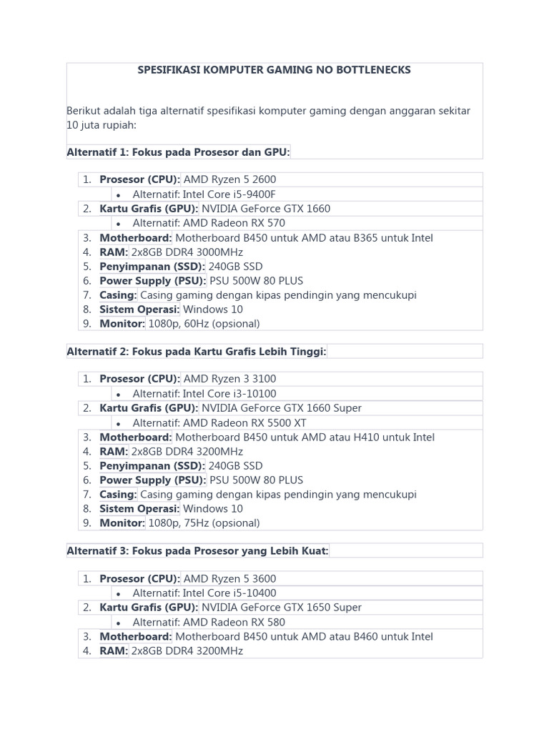 Spesifikasi Komputer Gaming Terbaik | PDF