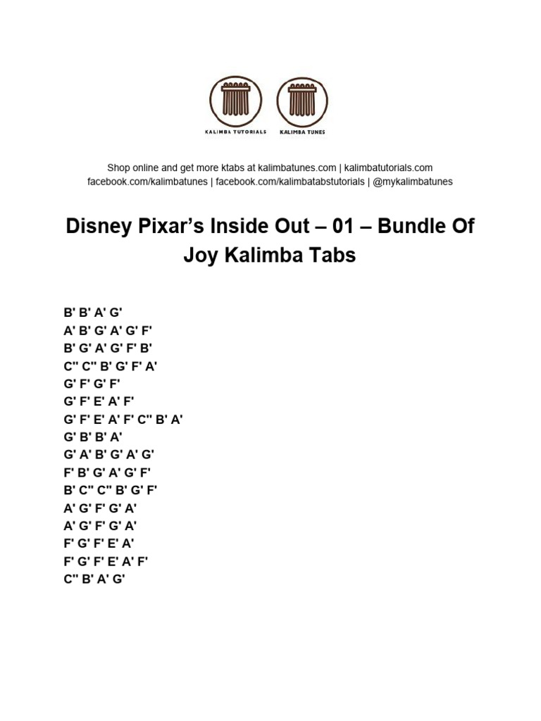 Disney Pixar's Inside Out - 01 - Bundle of Joy Kalimba Tabs | PDF