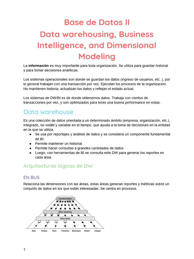 Resumen Base de Datos II | PDF | Almacén de datos | Gestión de datos