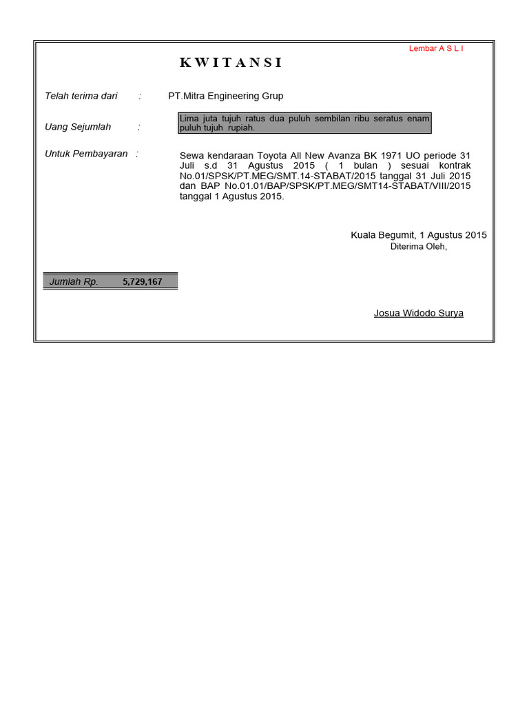 Kwitansi Sewa Kendaraan | PDF