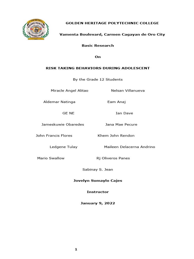 Final Research Thesis of Grade 12 | PDF | Adolescence | Survey Methodology