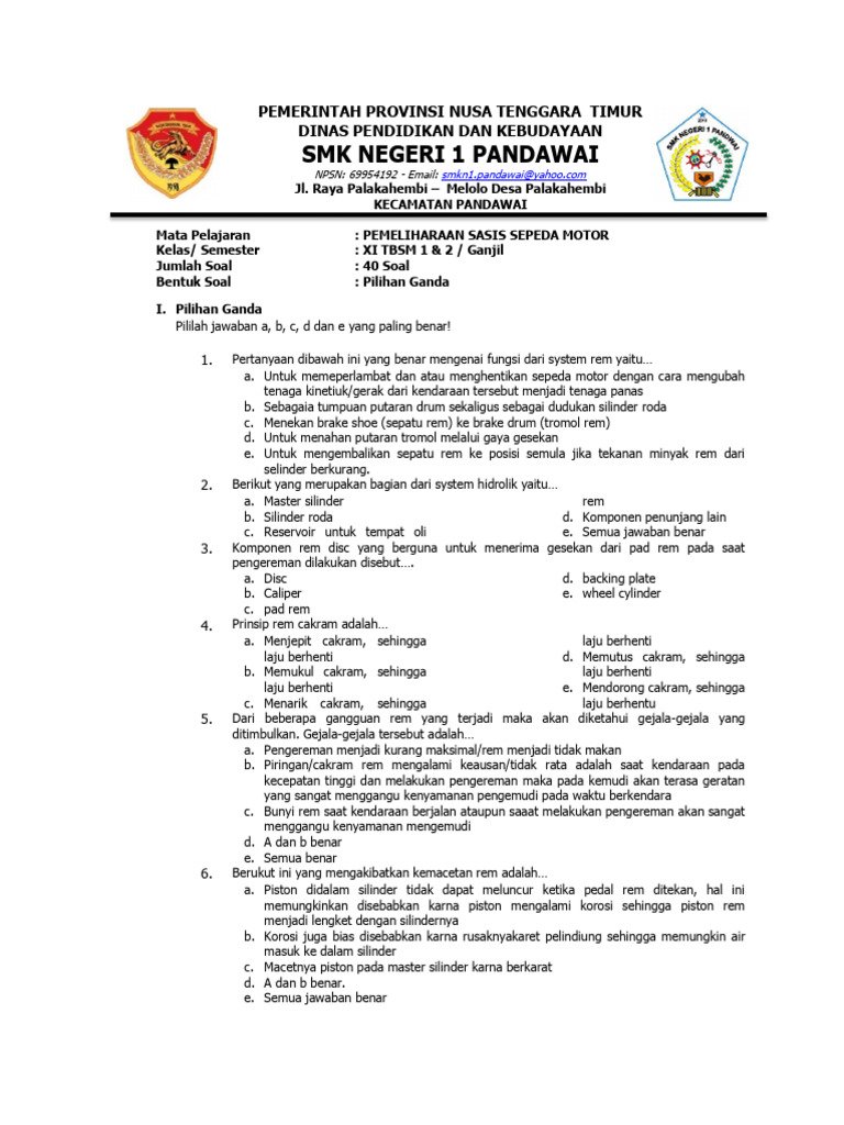 Soal Sasis Pas Ganjil 20232024 | PDF