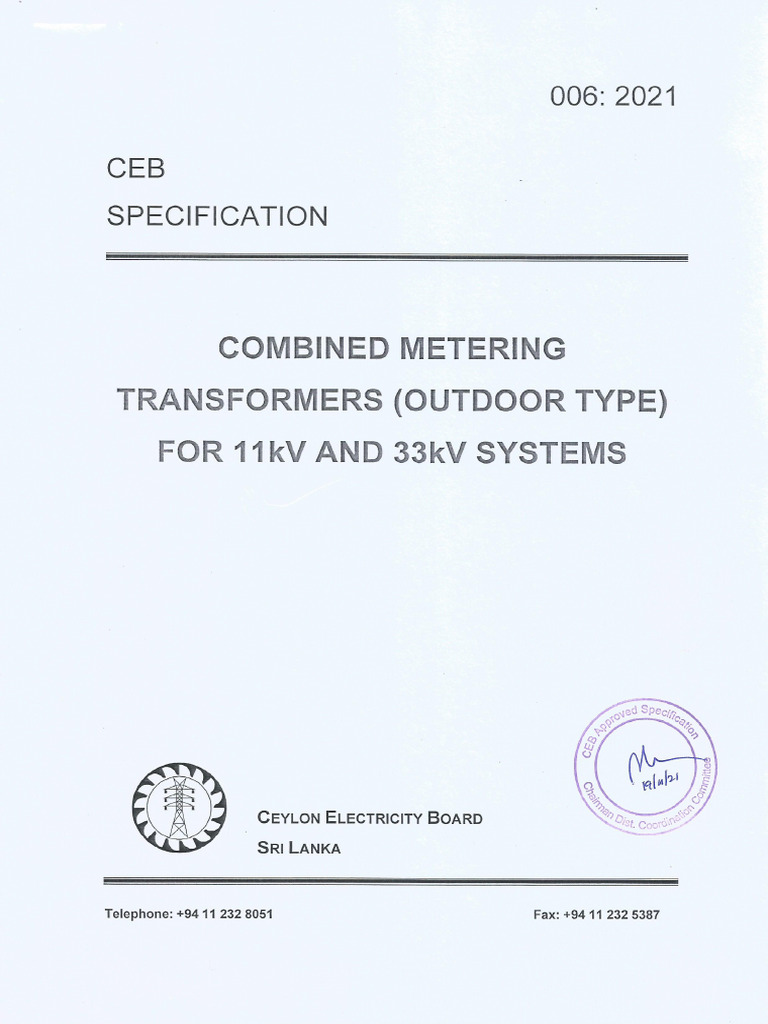 Combined Metering Transformers Spec 2021 | PDF | Transformer ...